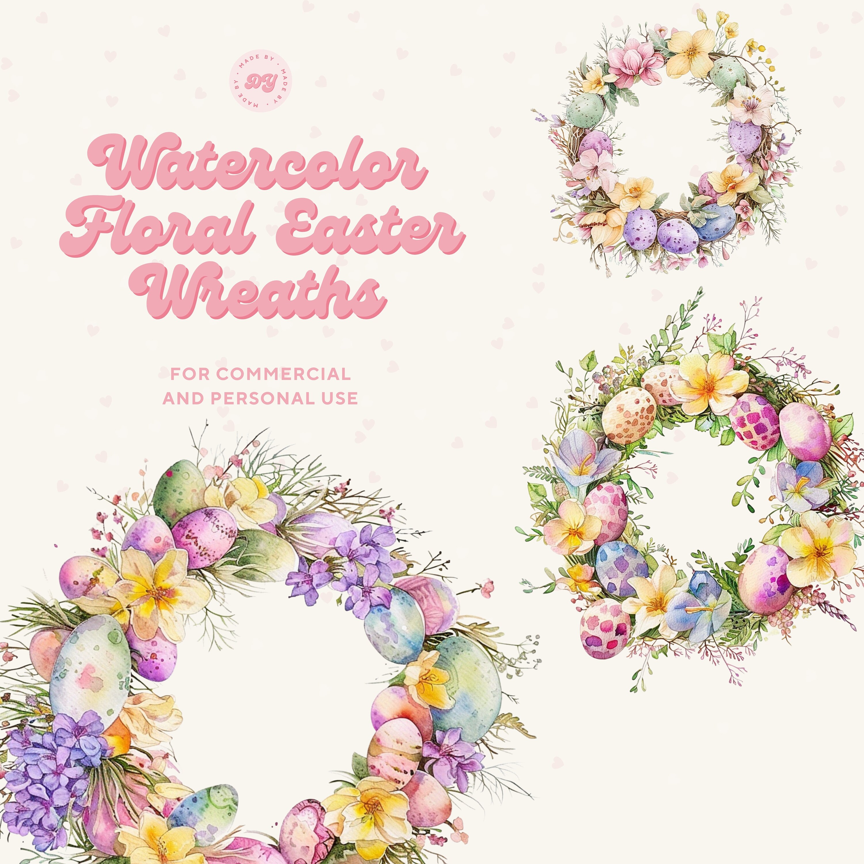 Watercolor Easter Wreath Clipart, Spring Flower Eggs Png, Easter ...