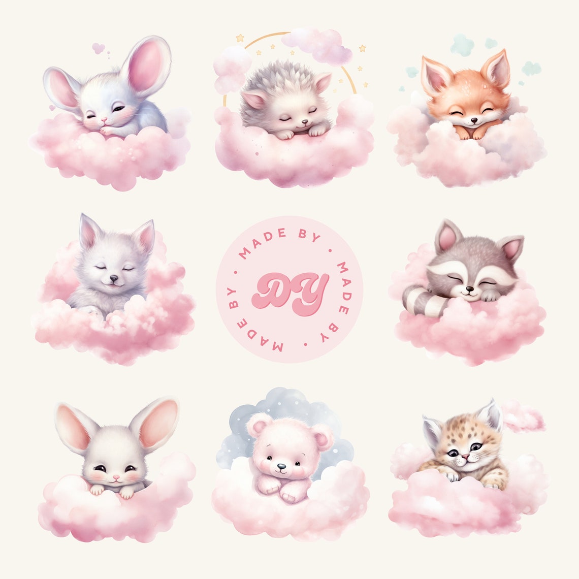 Pink Animals Clipart, Sleepy Baby Animals, Baby Bear PNG, Cute ...