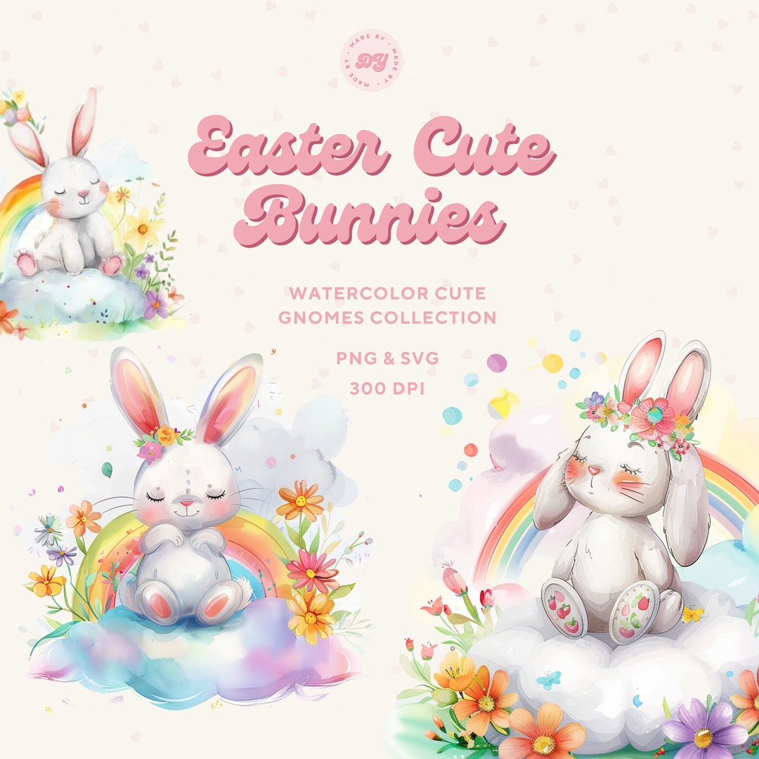 Bunnies and Wildflowers Clipart, Cute Bunny Clipart, Easter Clipart ...