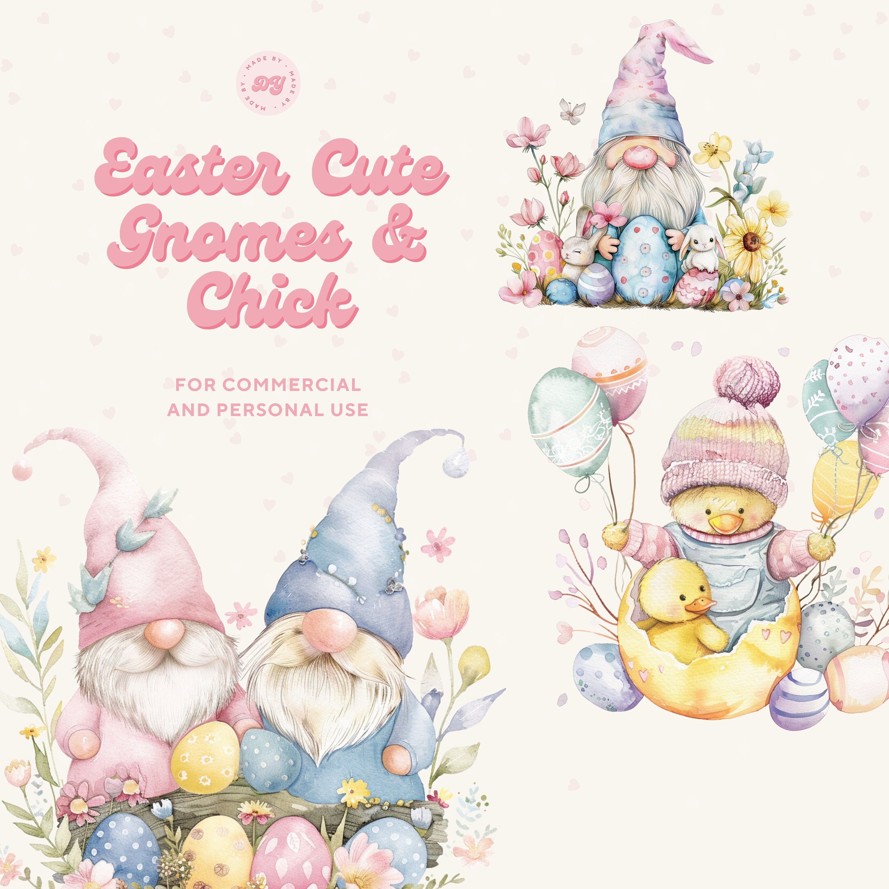 Watercolor Easter Clipart, Gnome Chick Collection Clipart, 20 PNG ...