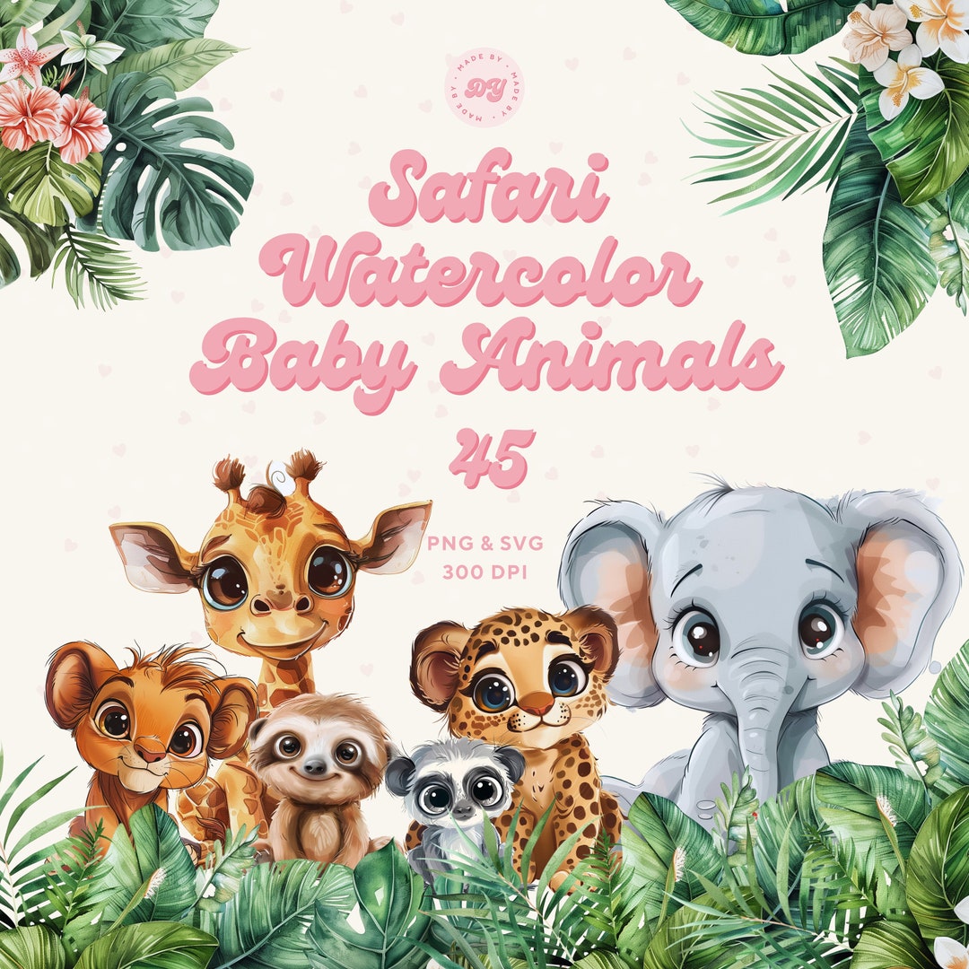 Jungle Baby Animals Clipart, High Quality Pngs, Watercolor Safari ...