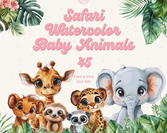 Jungle Baby Animals Clipart, High Quality Jpgs, Watercolor Safari ...