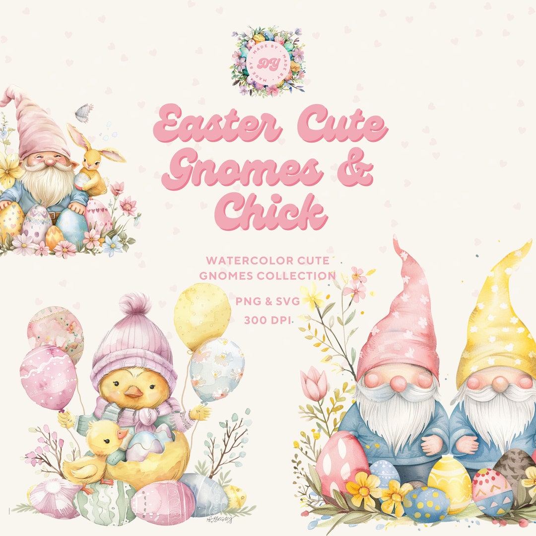 Watercolor Easter Clipart, Gnome Chick Collection Clipart, 20 PNG ...