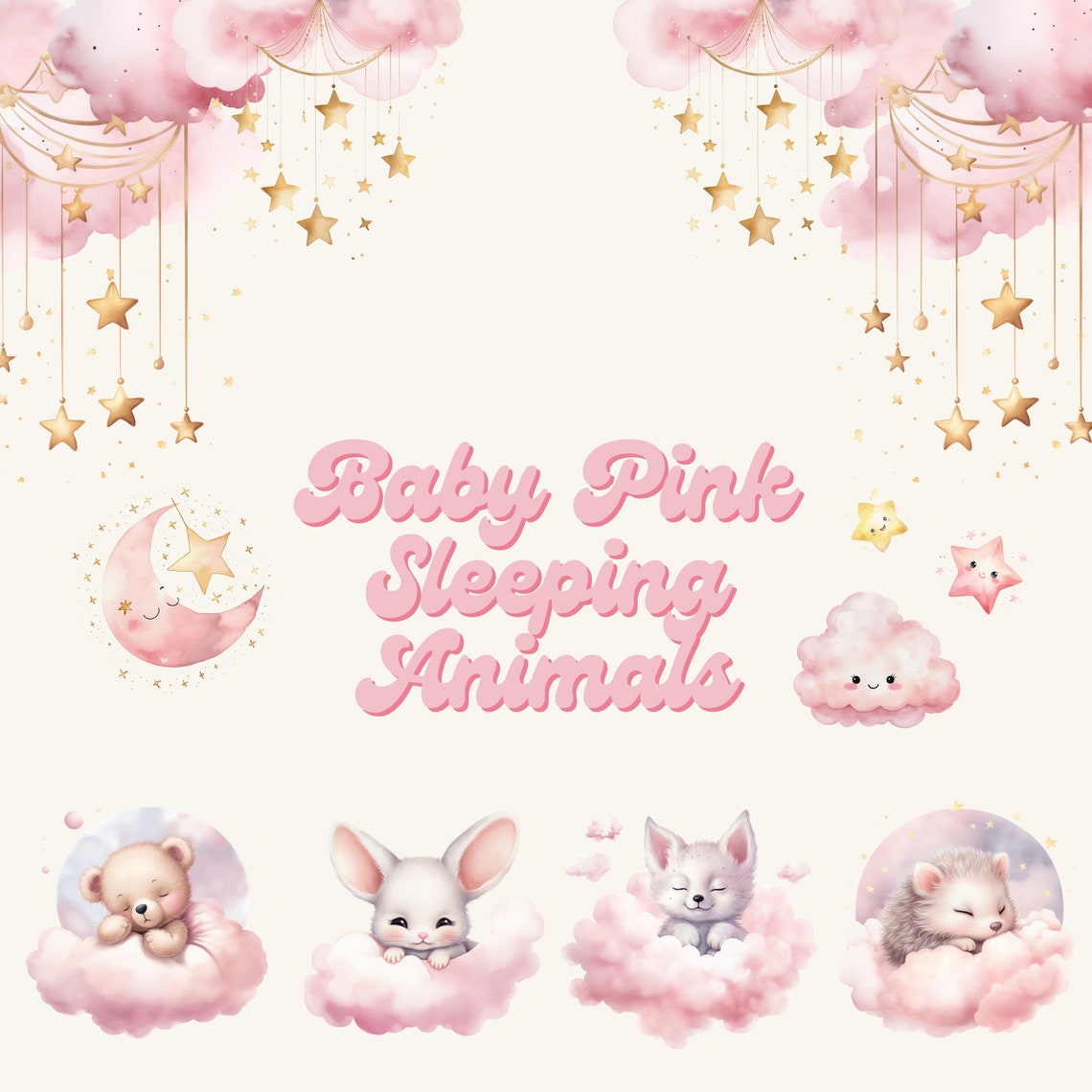 Pink Animals Clipart, Sleepy Baby Animals, Baby Bear PNG, Cute ...