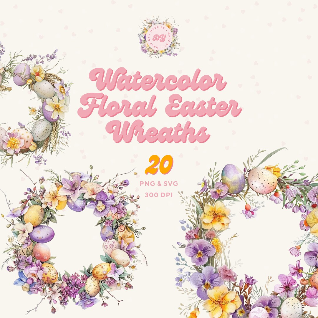 Watercolor Easter Wreath Clipart, Spring Flower Eggs Png, Easter ...