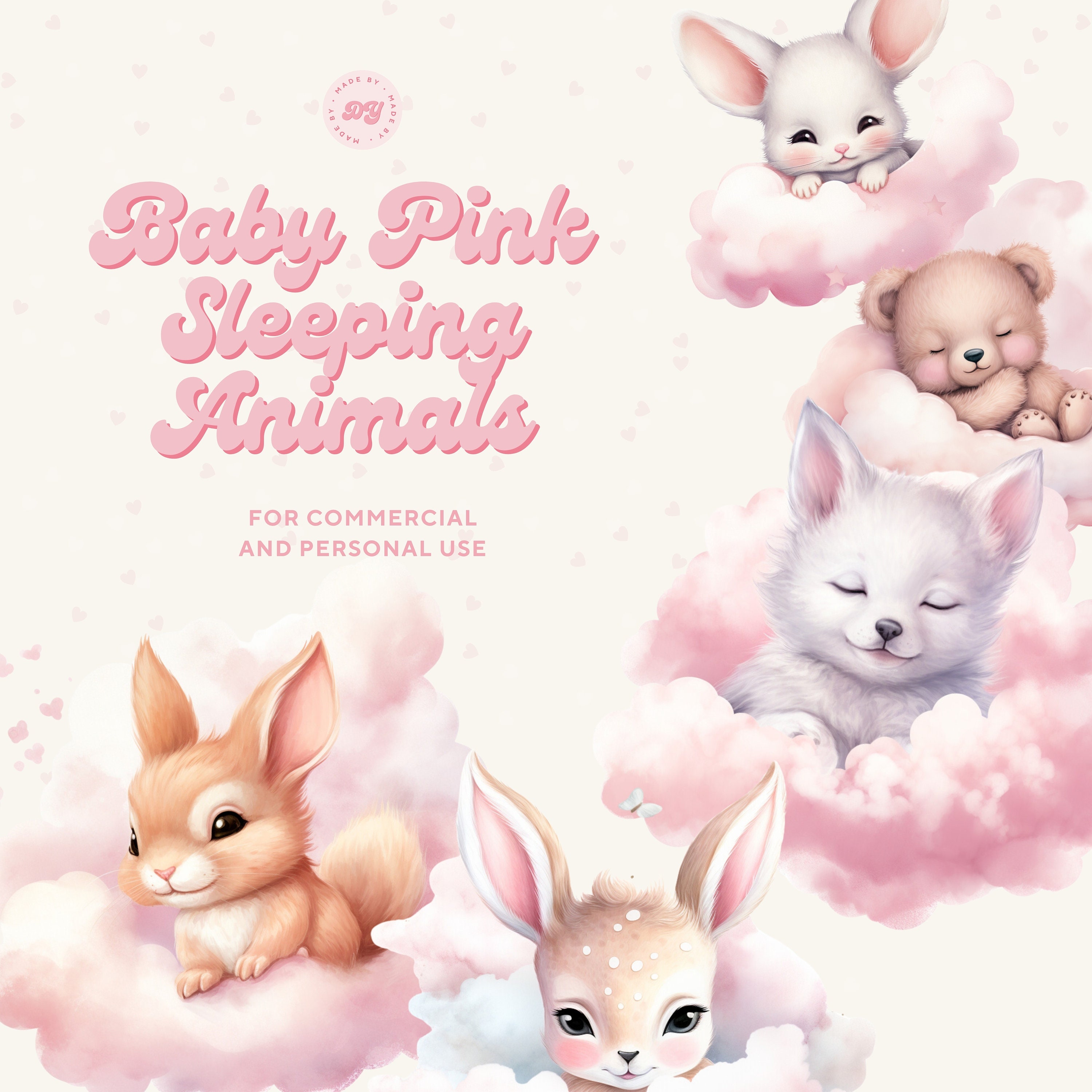 Pink Animals Clipart, Sleepy Baby Animals, Baby Bear PNG, Cute ...