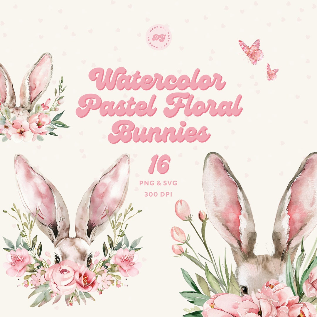 Easter PNG, Bunny Ears Watercolor Clipart, Floral Easter Clip Art ...