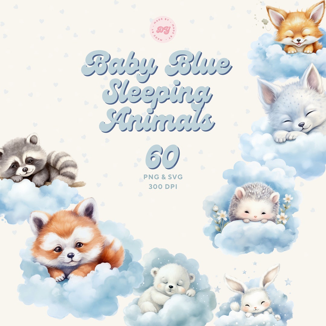Blue Animals Clipart, Sleepy Baby Animals, Baby Bear PNG, Cute ...