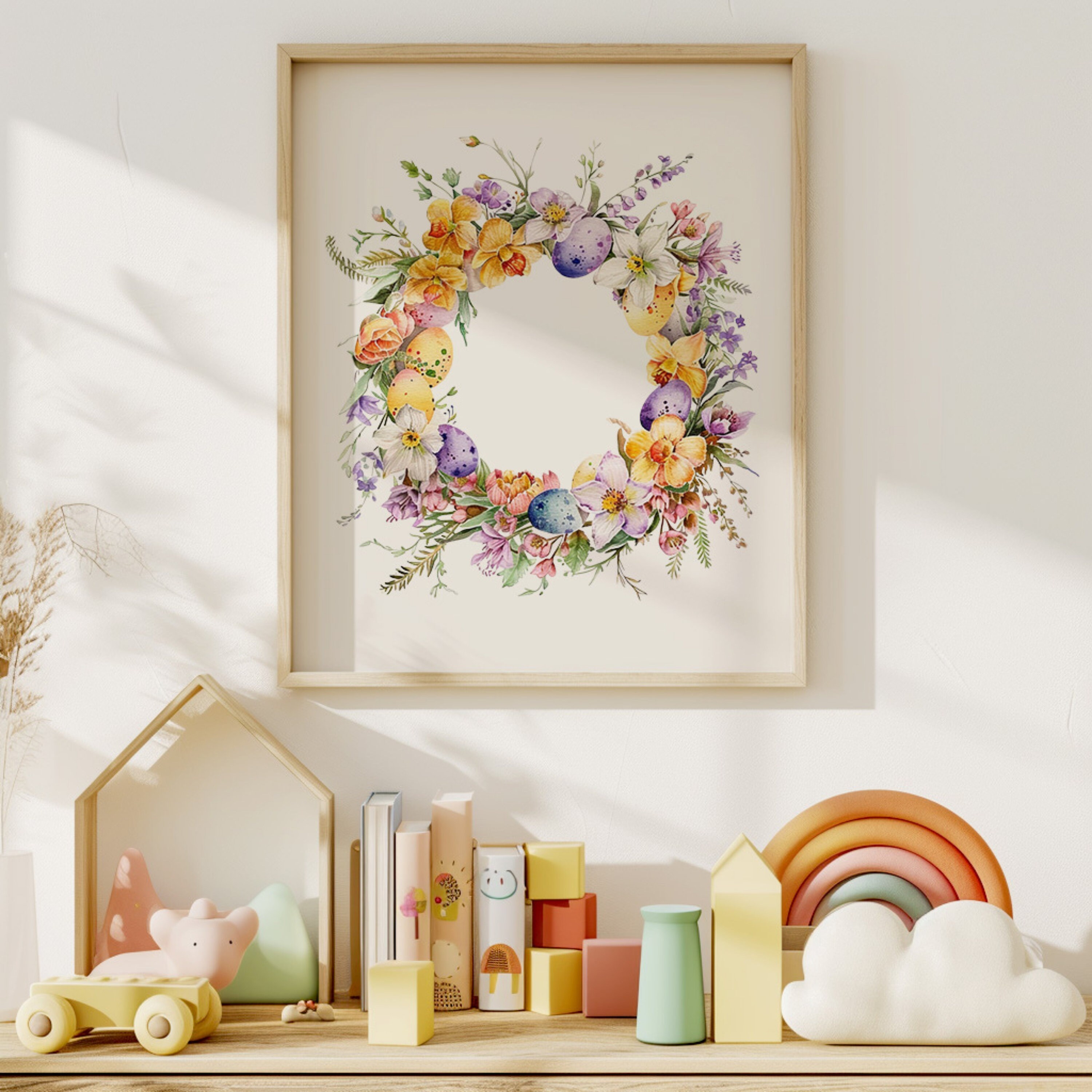 Watercolor Easter Wreath Clipart, Spring Flower Eggs Png, Easter ...