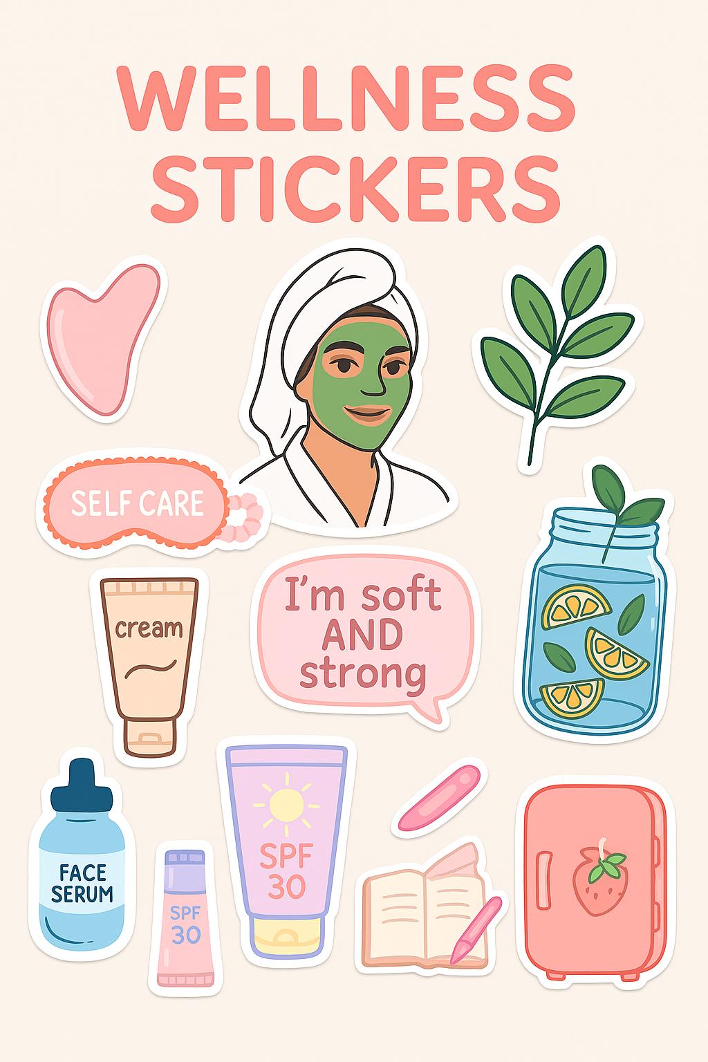 Aesthetic Wellness Digital Stickers | Self Care PNG Bundle | Cute ...