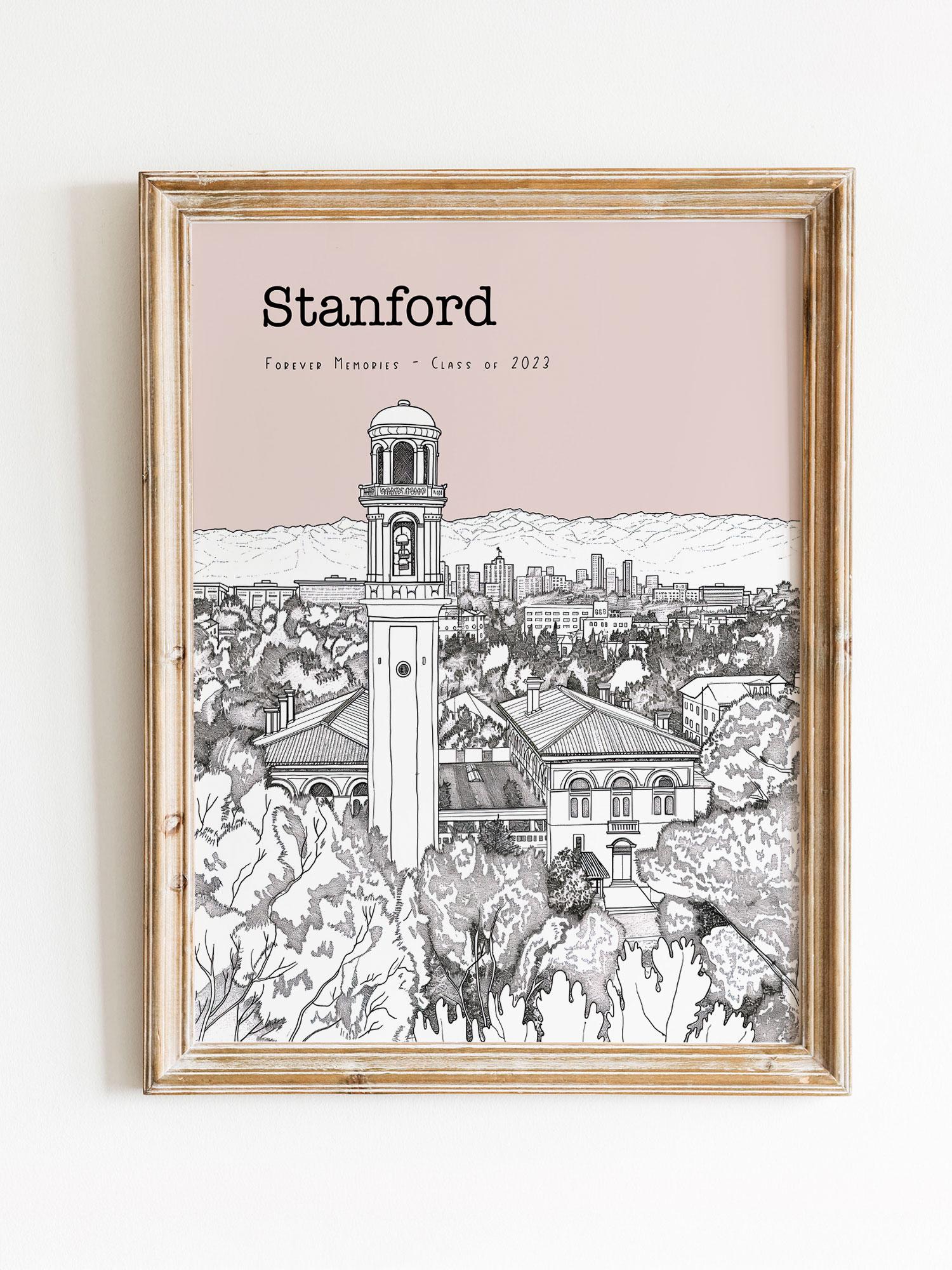 Custom Stanford Art Print, Personalized University Illustration With ...
