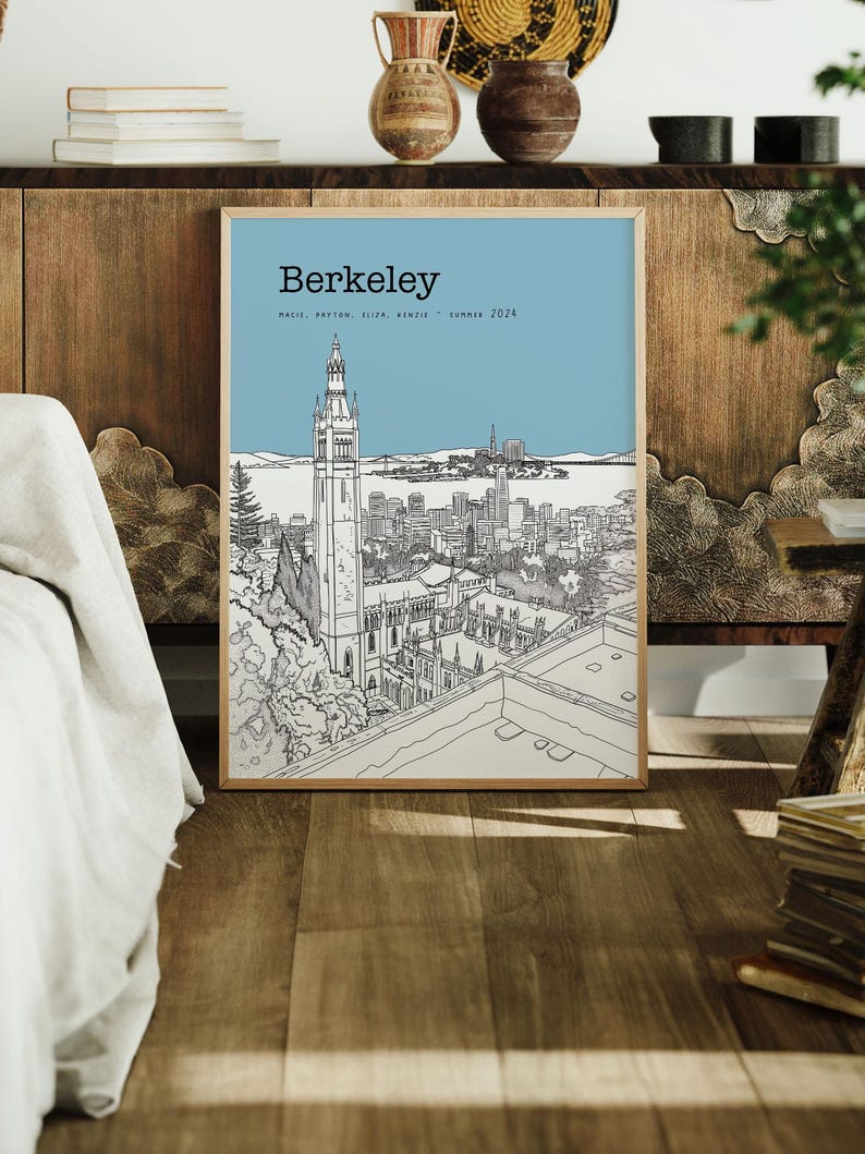 Personalized Berkeley Art Print, Customizable Cityscape Illustration ...