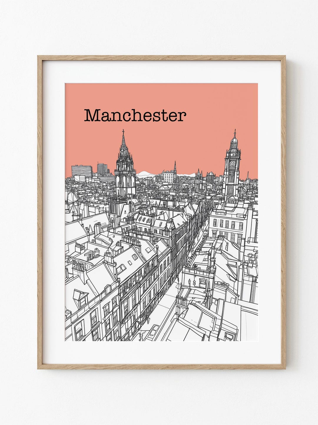 Manchester Wall Art - Cityscape Illustration on Archival Matte Paper ...
