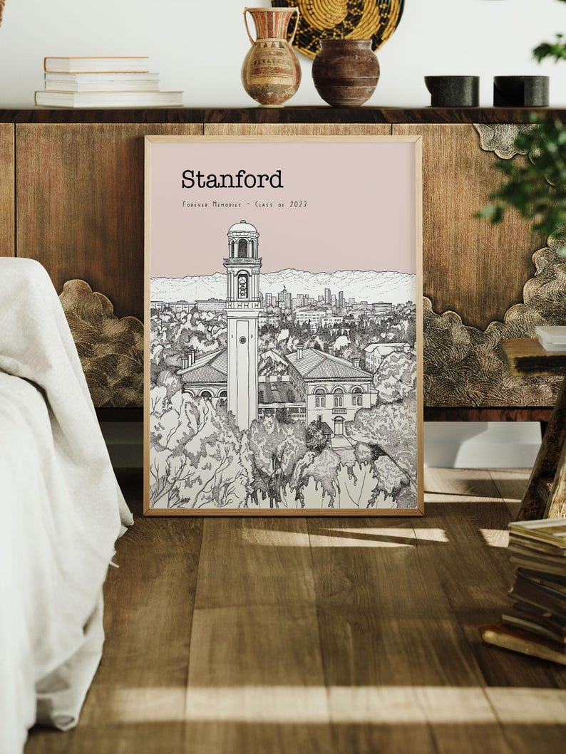 Custom Stanford Art Print, Personalized University Illustration With ...
