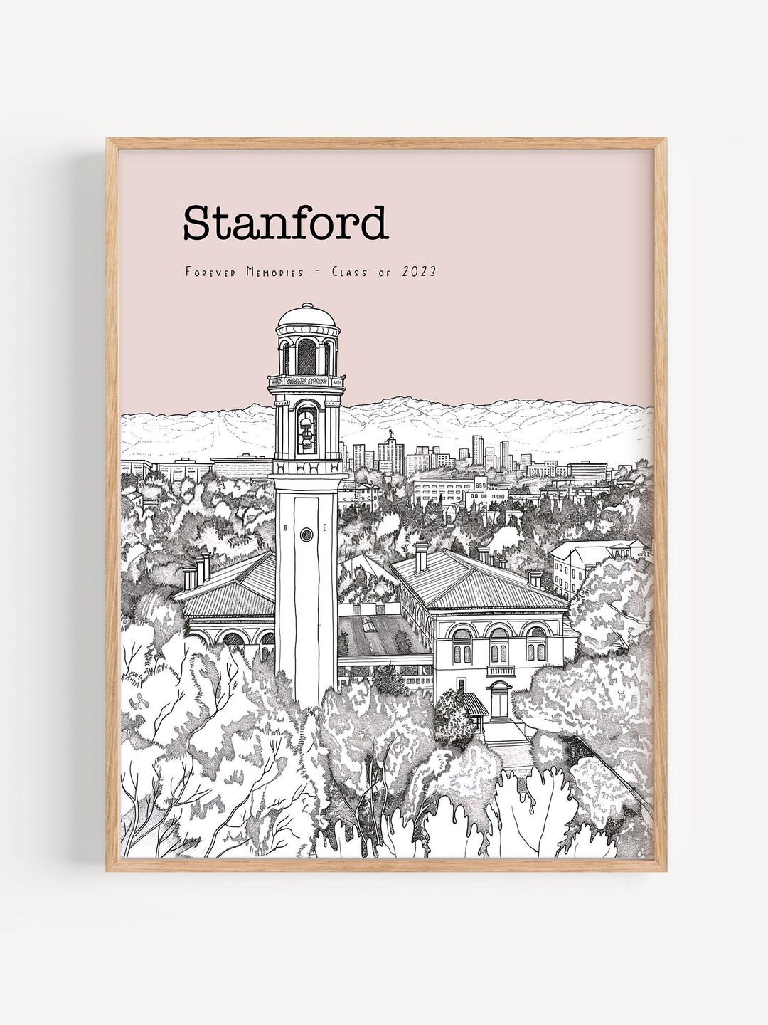 Custom Stanford Art Print, Personalized University Illustration With ...