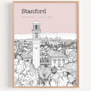 Custom Stanford Art Print, Personalized University Illustration With ...