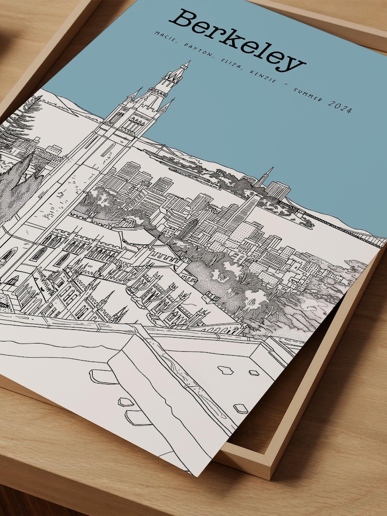 Personalized Berkeley Art Print, Customizable Cityscape Illustration ...