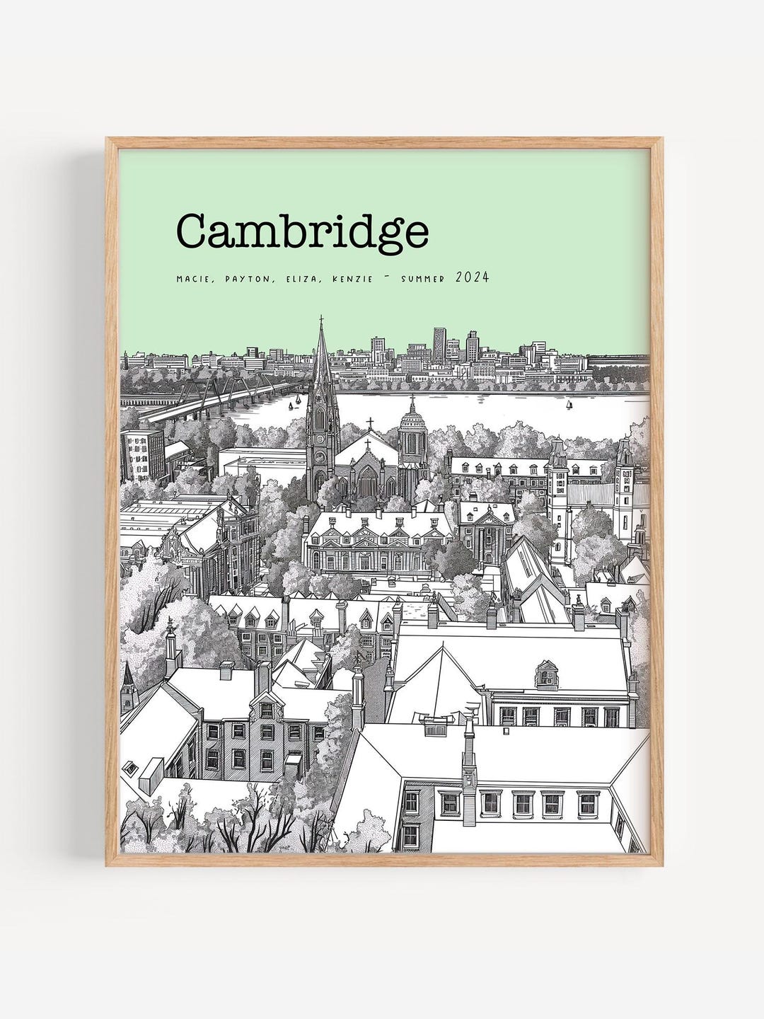 Personalized Cambridge Art Print, Customizable Cityscape Illustration ...