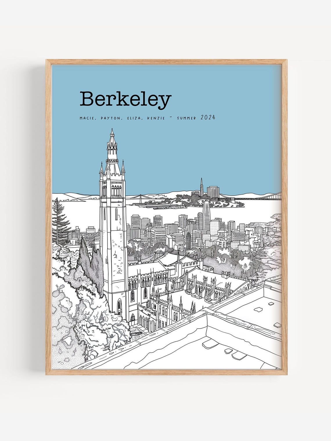 Personalized Berkeley Art Print, Customizable Cityscape Illustration ...