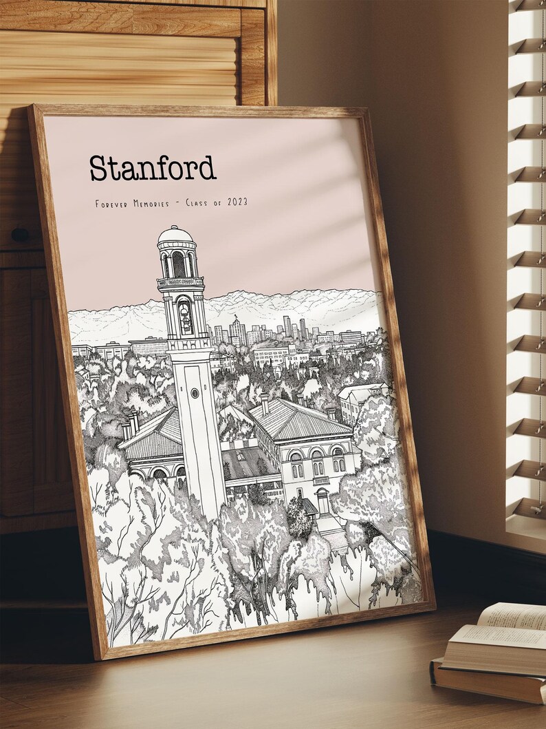 Custom Stanford Art Print, Personalized University Illustration With ...