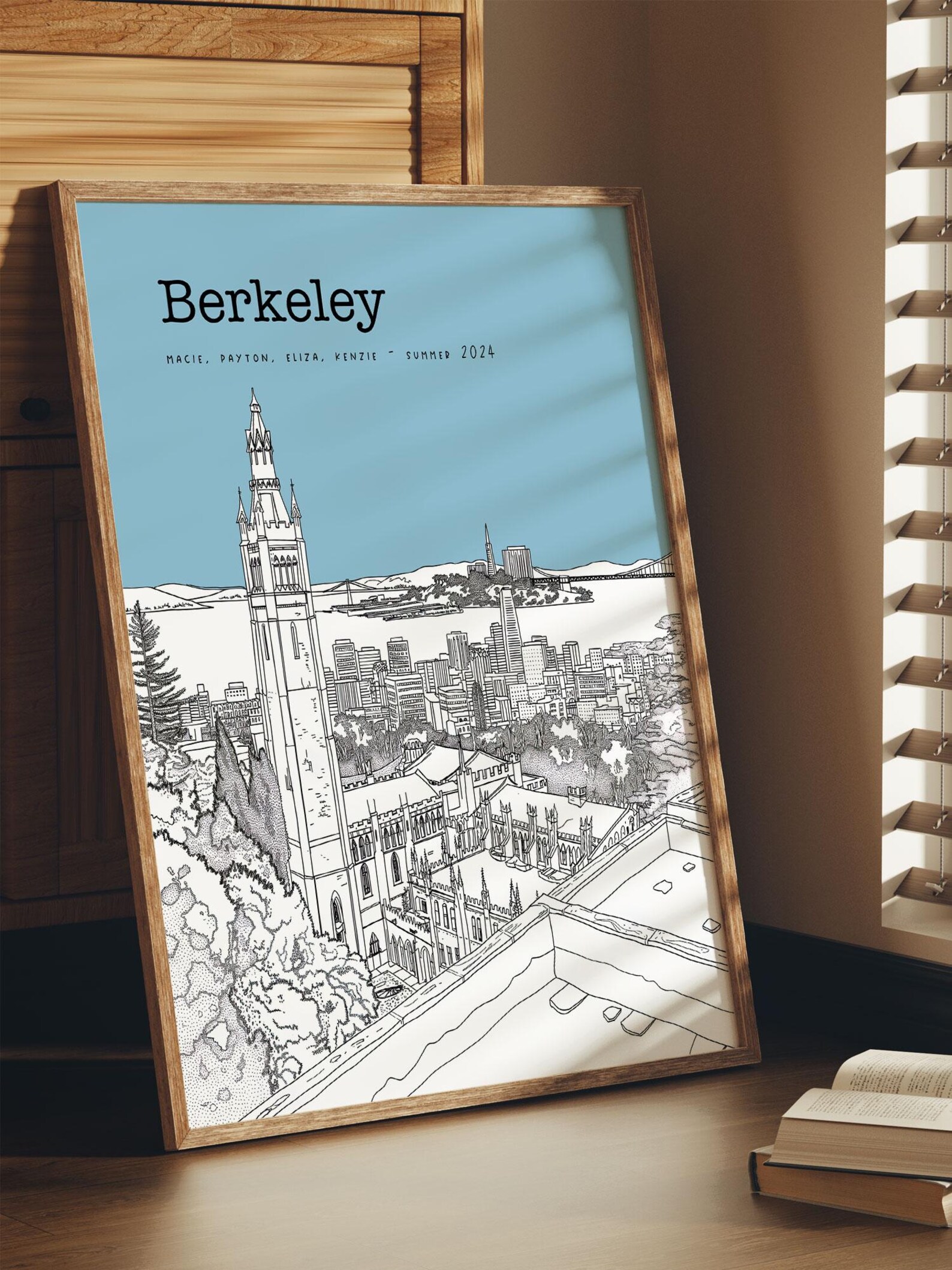Personalized Berkeley Art Print, Customizable Cityscape Illustration ...