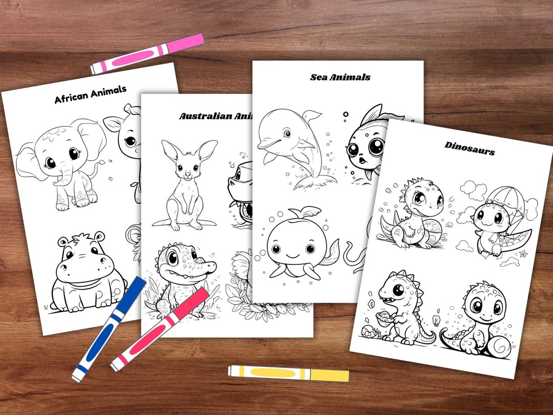 Animal Themed Colouring Pages, Colour in Sheets, Colours for Kids - Etsy