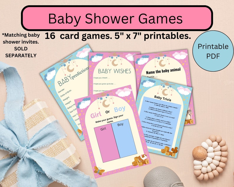 Baby Shower Games, Printable Card Bundle, Gender Neutral Games - Etsy