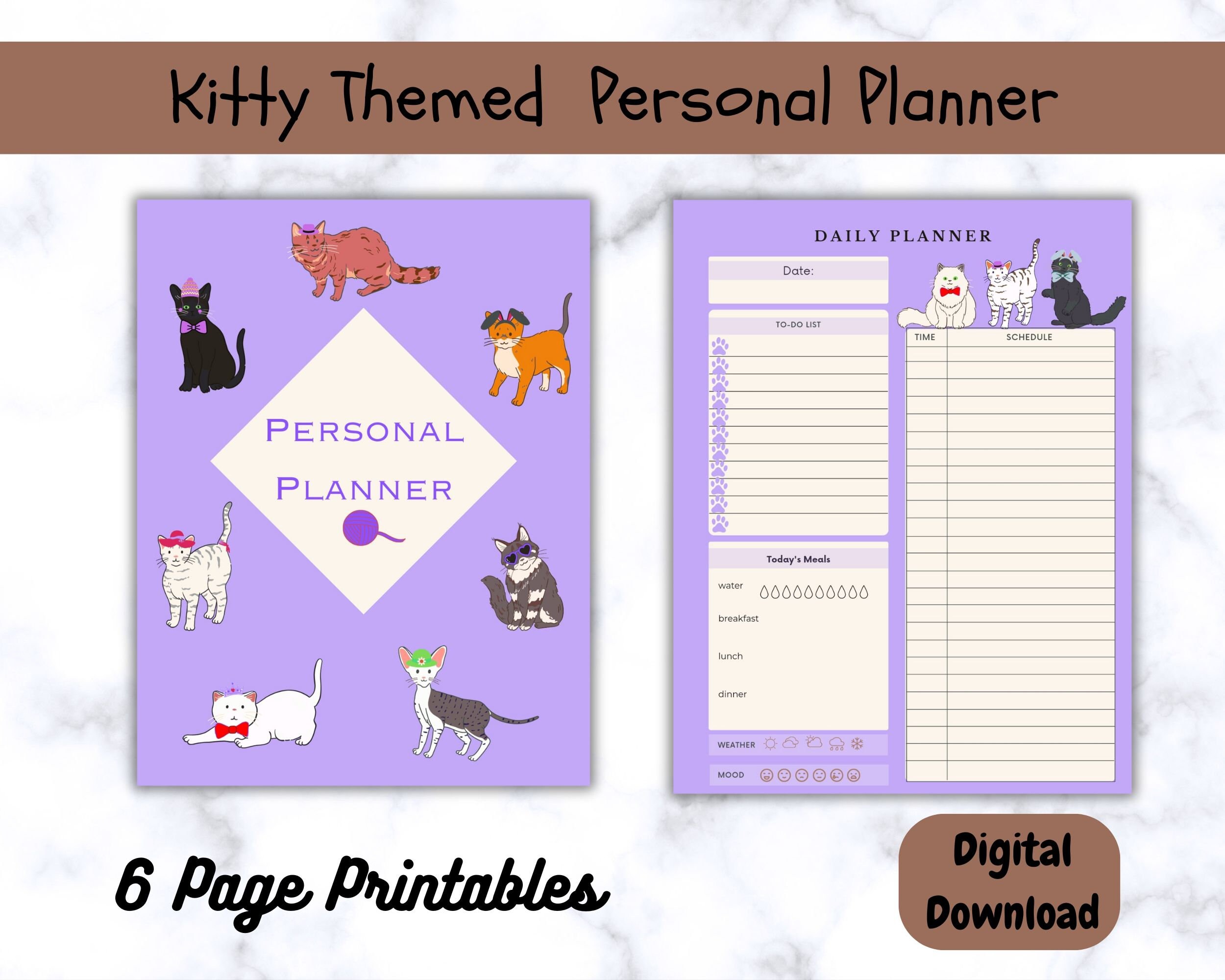 Printable Kitty Themed Personal Planner, Daily, Weekly, Monthly Goals ...