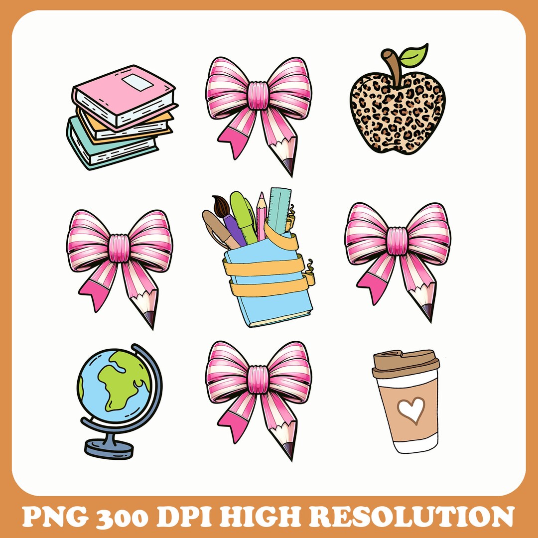 Coquette Pink Bow Teacher Png, Teacher Pencil Bow Png, Teacher Gift ...