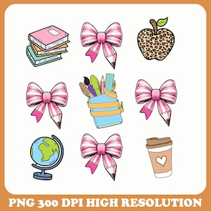 Coquette Pink Bow Teacher Png, Teacher Pencil Bow Png, Teacher Gift ...