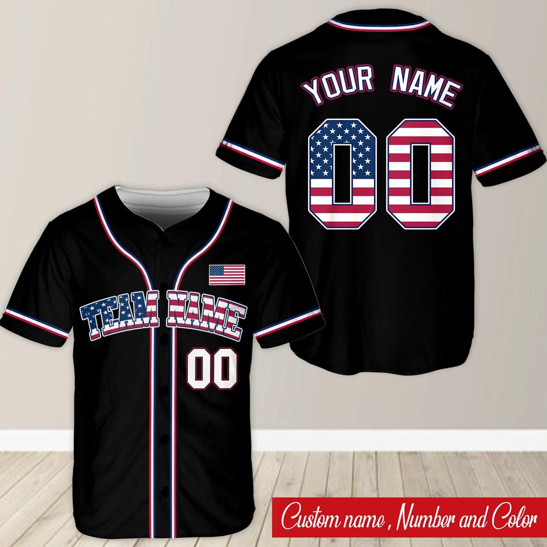 Personalized USA Baseball Jersey, Custom Team Name Shirt, American Flag ...