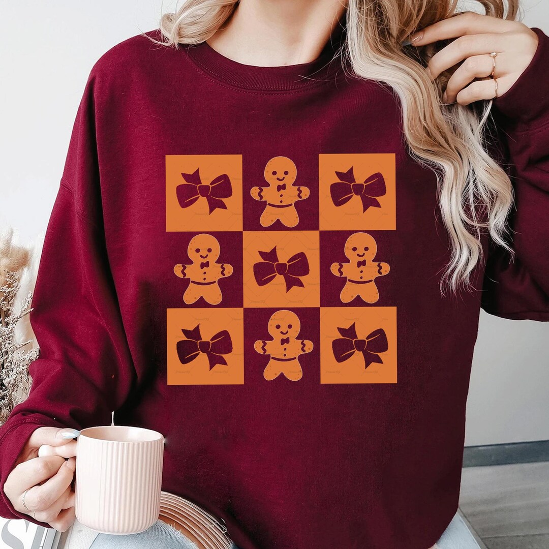 Retro Checkered Gingerbread Man Coquette Sweatshirt, Trendy Distressed ...