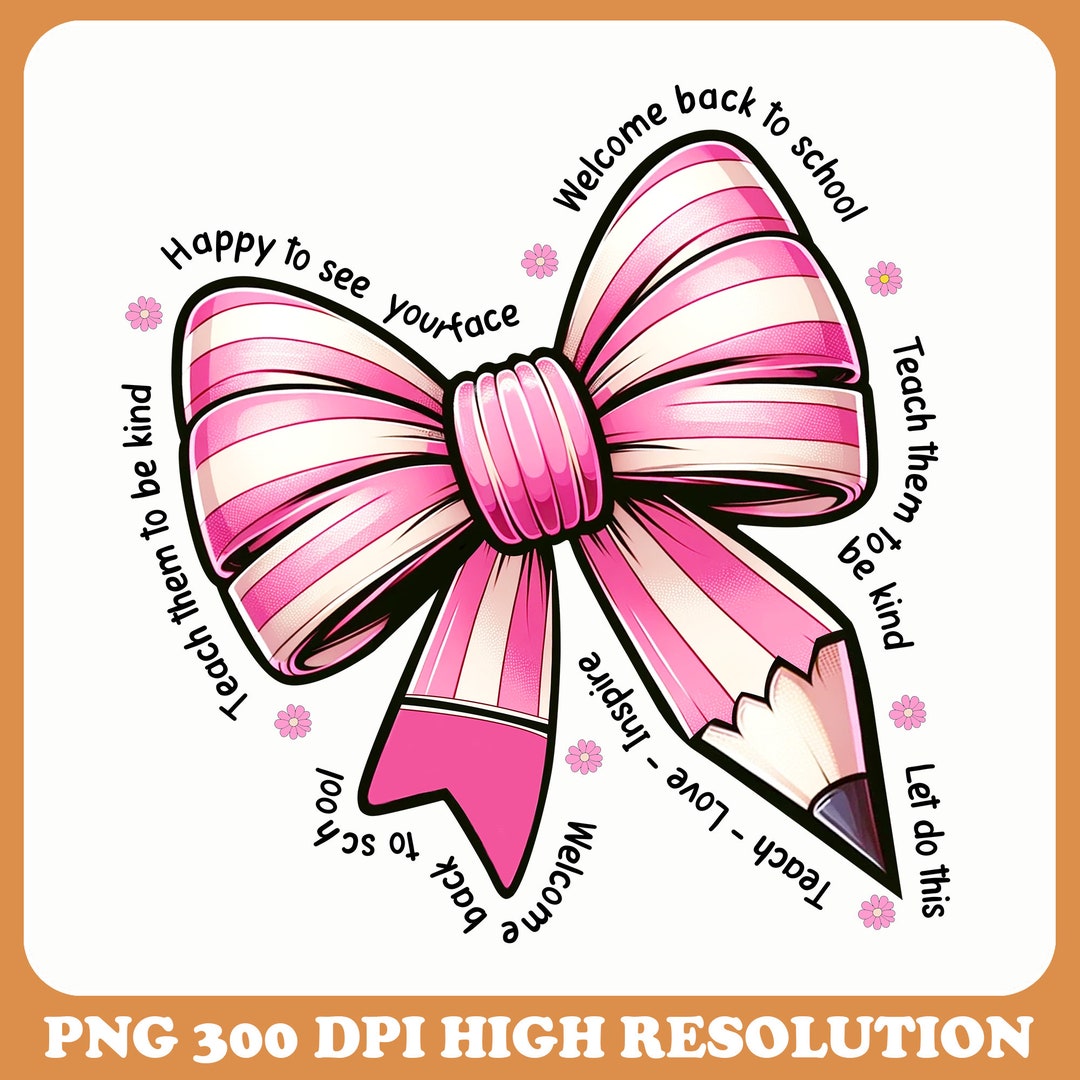 Coquette Pink Bow Teacher Png, Teacher Pencil Bow Png, Teacher ...