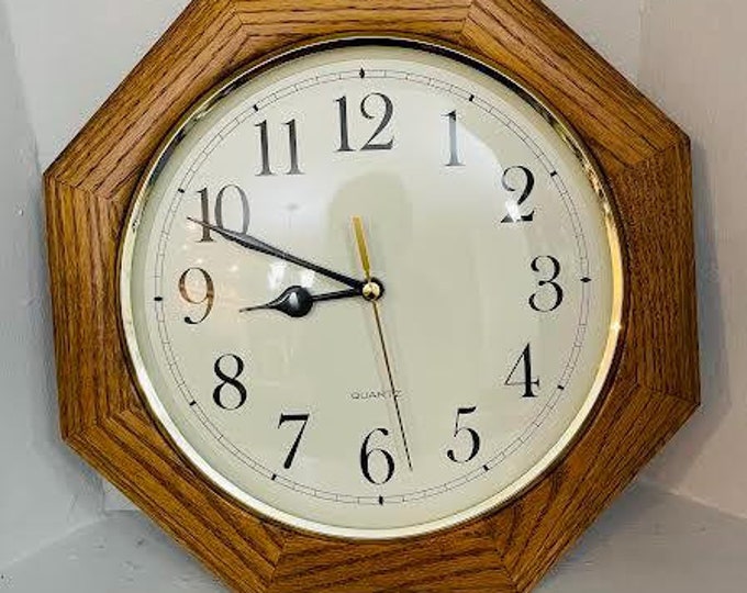 A Seiko Quartz Large Vintage Octagon Wall Wood Trim Clock Mounted Wall ...