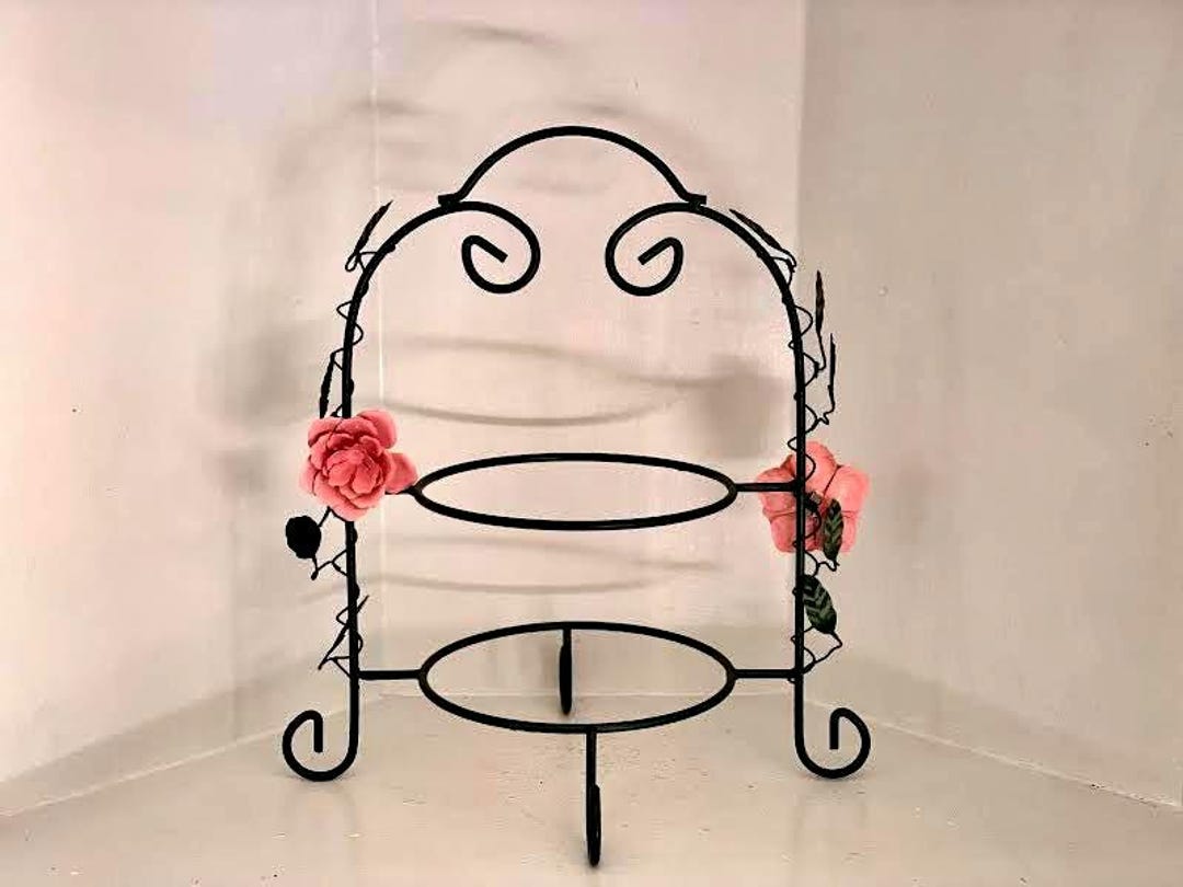 2 Tier Plate Rack, Green Metal With Pink Flowers and Leaves, Vintage ...