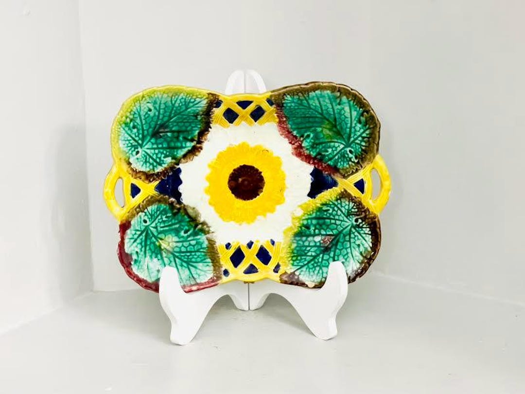 Majolica Pottery Two Openwork Handle Tray in Rectangular Form With Leaf ...