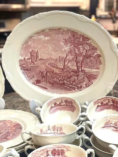 Grindley Pink Transferware Dinnerware Set: Scenes After Constable ...