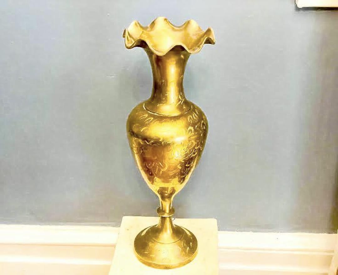 Etched Brass Vase Engraved Solid Brass Tulip Vase, Vintage Bohemian ...