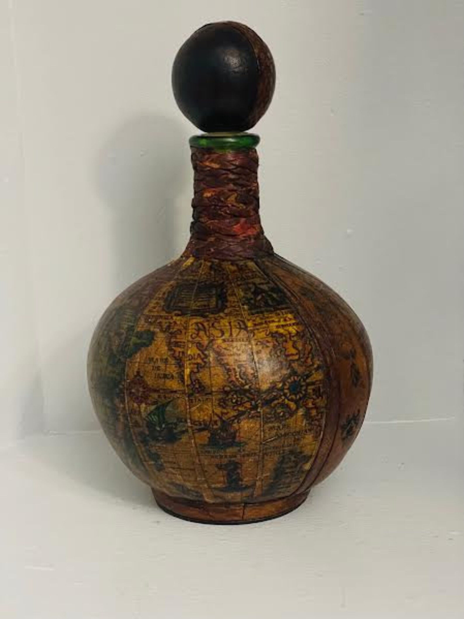 Vintage Handmade Leather Old World Map Decanter, Glass Decanter Made in ...