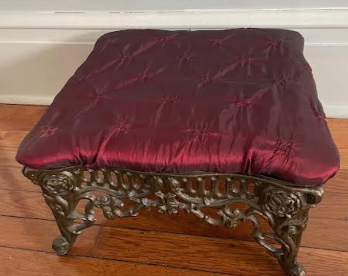 Vintage Victorian Cast Iron Foot Stool With Silk Upholstery Furnishing ...
