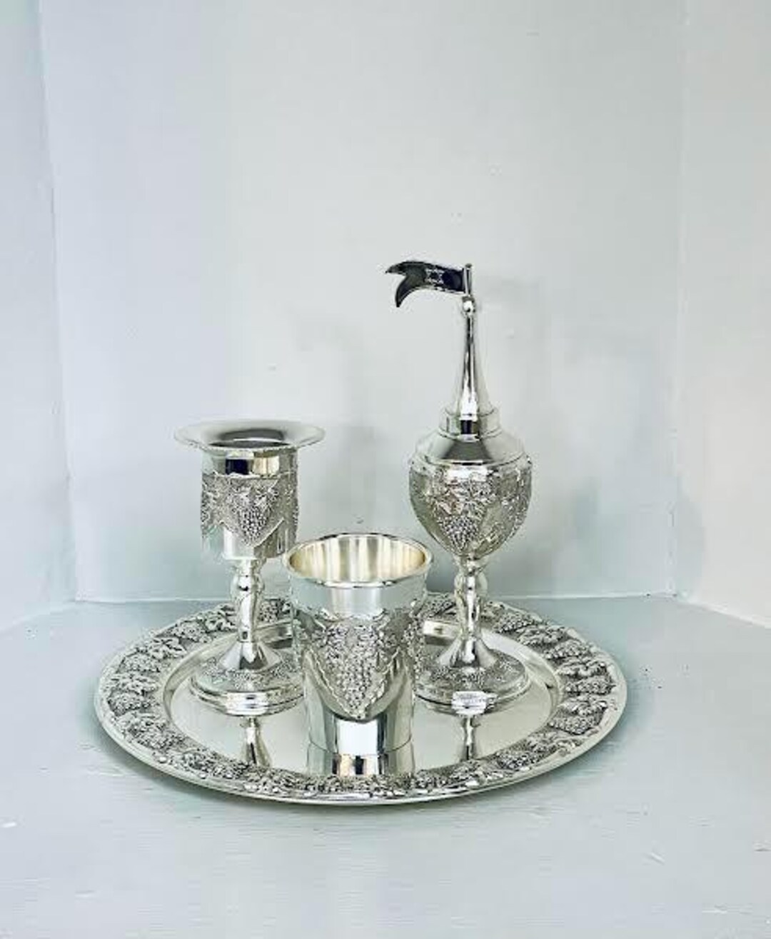 Traditional (4) Four Piece Havdalah Silver Plated Shabbat Judaica Grape ...