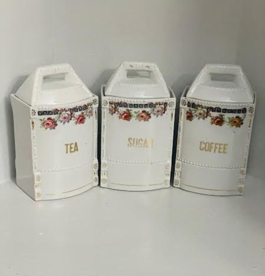 Vintage Lusterware 3 Piece Canister Set Porcelain Canister With Lid ...