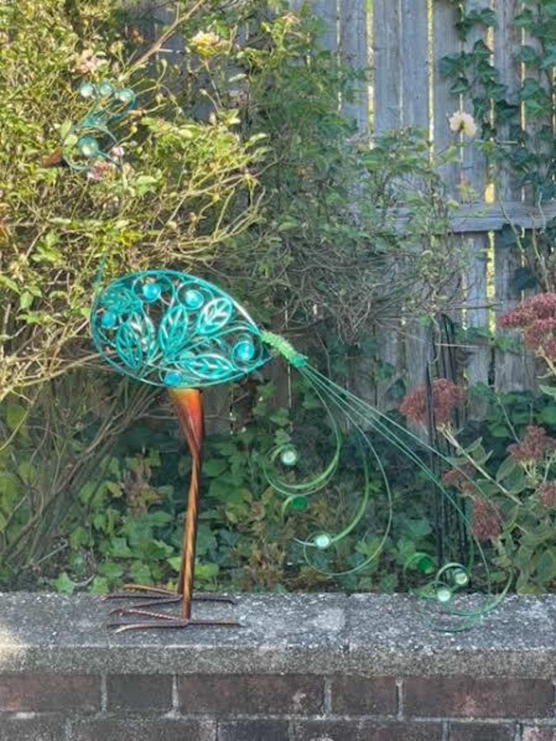 Exhart Metal Filigree Bird Statue Blue/ Green Tail Peacock Bird ...