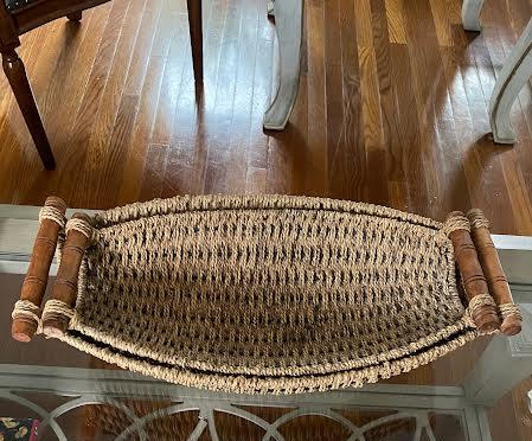 2 Long Wicker Oval Tray Basket With Wood Handles Size Varies, Rustic ...