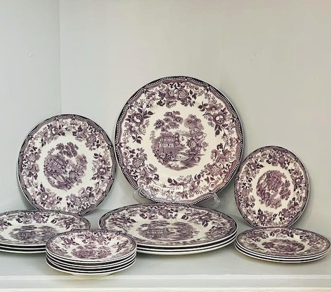 Staffordshire Rural Scenes Clarice Cliff Mulberry Plum Dinnerware's, 20 ...