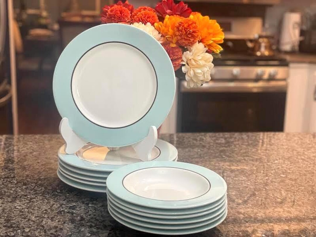 Vintage Ironstone Dinnerware Set: Audrey Robin's Egg Blue Plates, Made ...