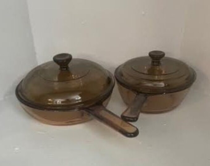 Vintage Corning Ware Pyrex Brown or Amber Visions Glass Cookware Set ...