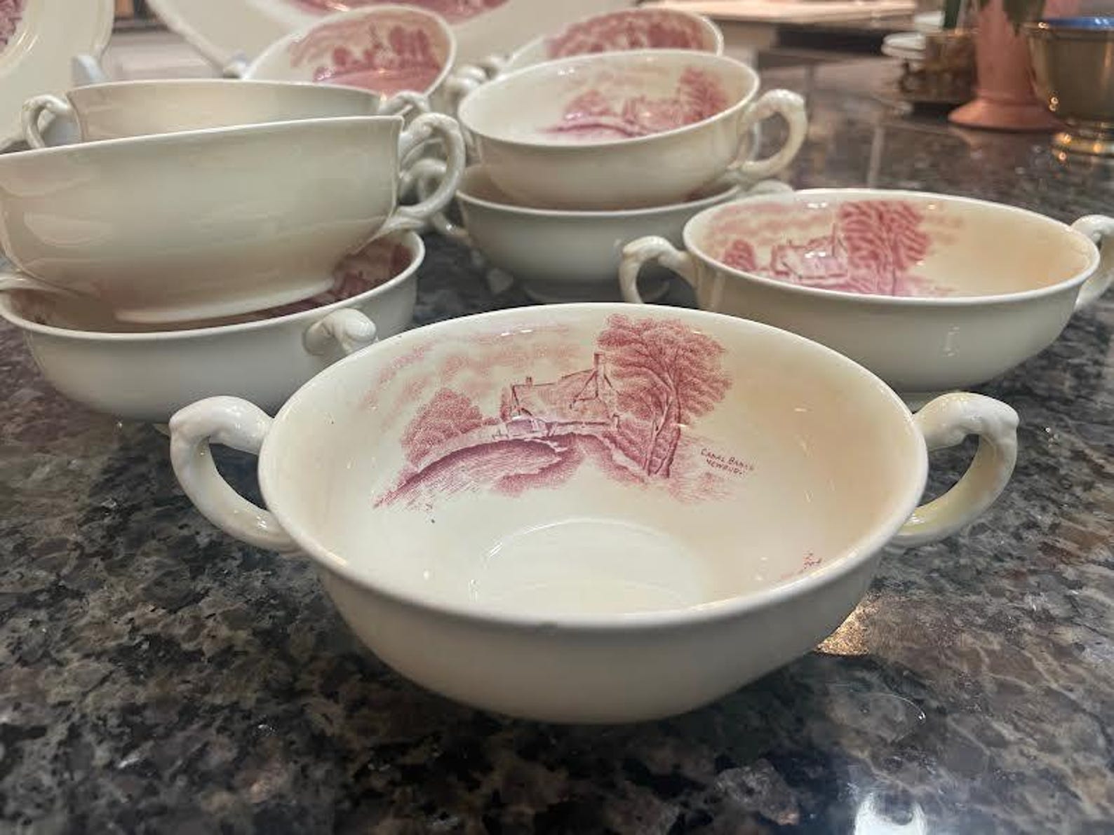 Grindley Pink Transferware Dinnerware Set: Scenes After Constable ...