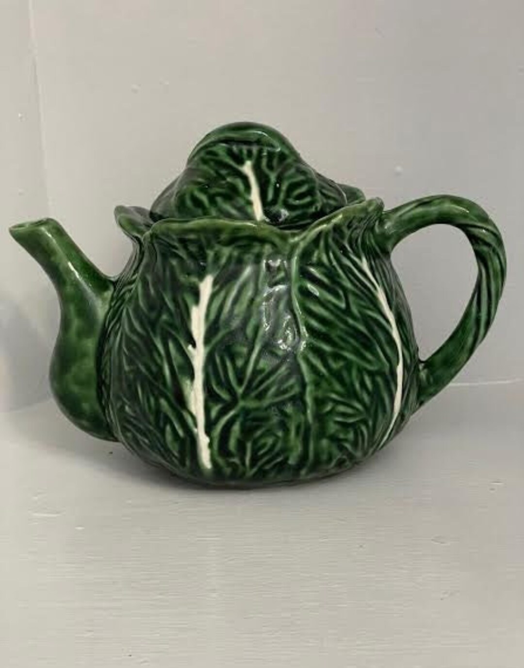Cabbage Teapot Green Pottery Tea Pot Large Leaf Lidded Tea Pot Vintage ...