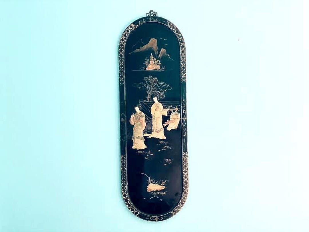 Vintage Chinese Wall Panel Art With Mother-of-pearl and Black Lacquer ...